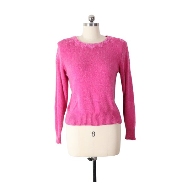 Vintage | Sweaters | Vintage 8s 90s Barbie Pink Sequin Silk Angora Sweater Sm Sparkle Party Vtg ...
